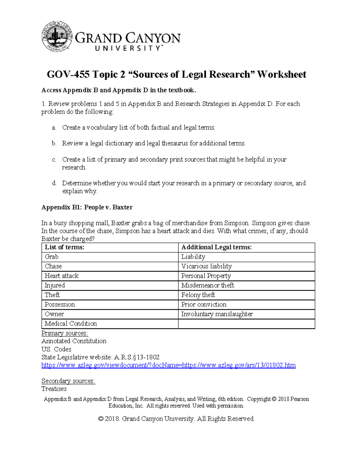GOV-455 Topic 2 Legal Research Worksheet: Key Terms & Cases - Studocu