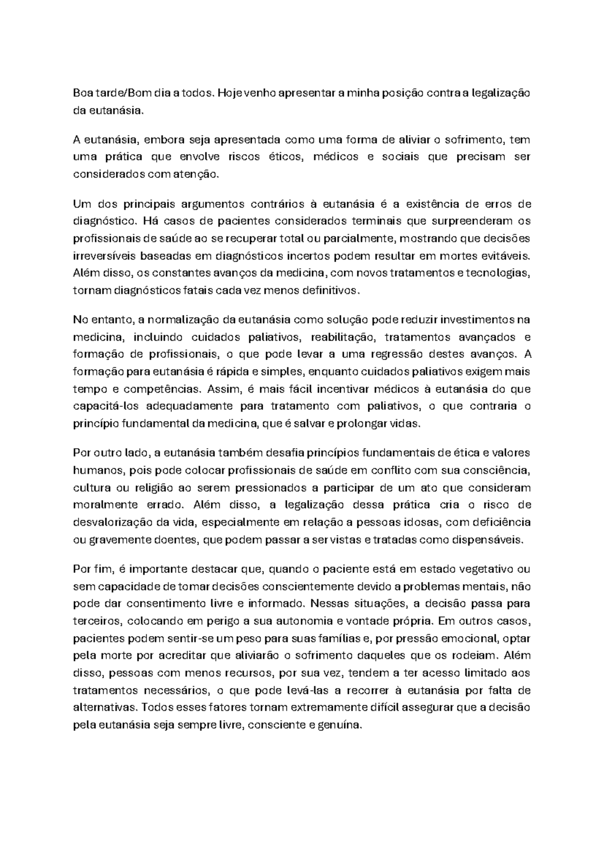 Argumentos Contra a Legalização da Eutanásia - EUT 101 - Studocu