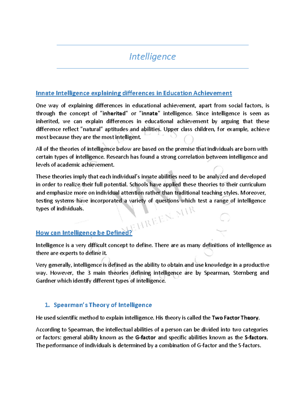 Intelligence and Educational Achievement: Exploring Innate Factors in ...
