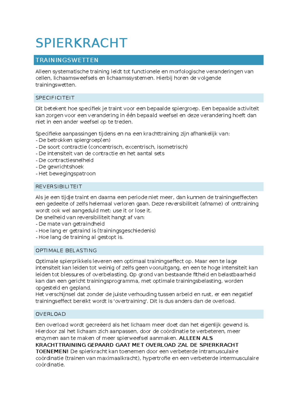 Spierfysiologie: Trainingswetten, Spieropbouw en Spierkracht ...
