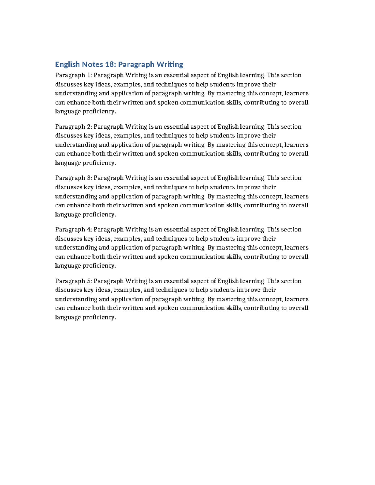 ENG 101: Notes on Paragraph Writing Techniques and Examples - Studocu