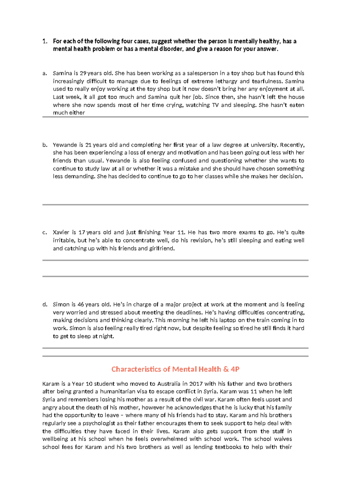 Using 4Ps Scenarios: Mental Health Analysis and Case Studies - Studocu