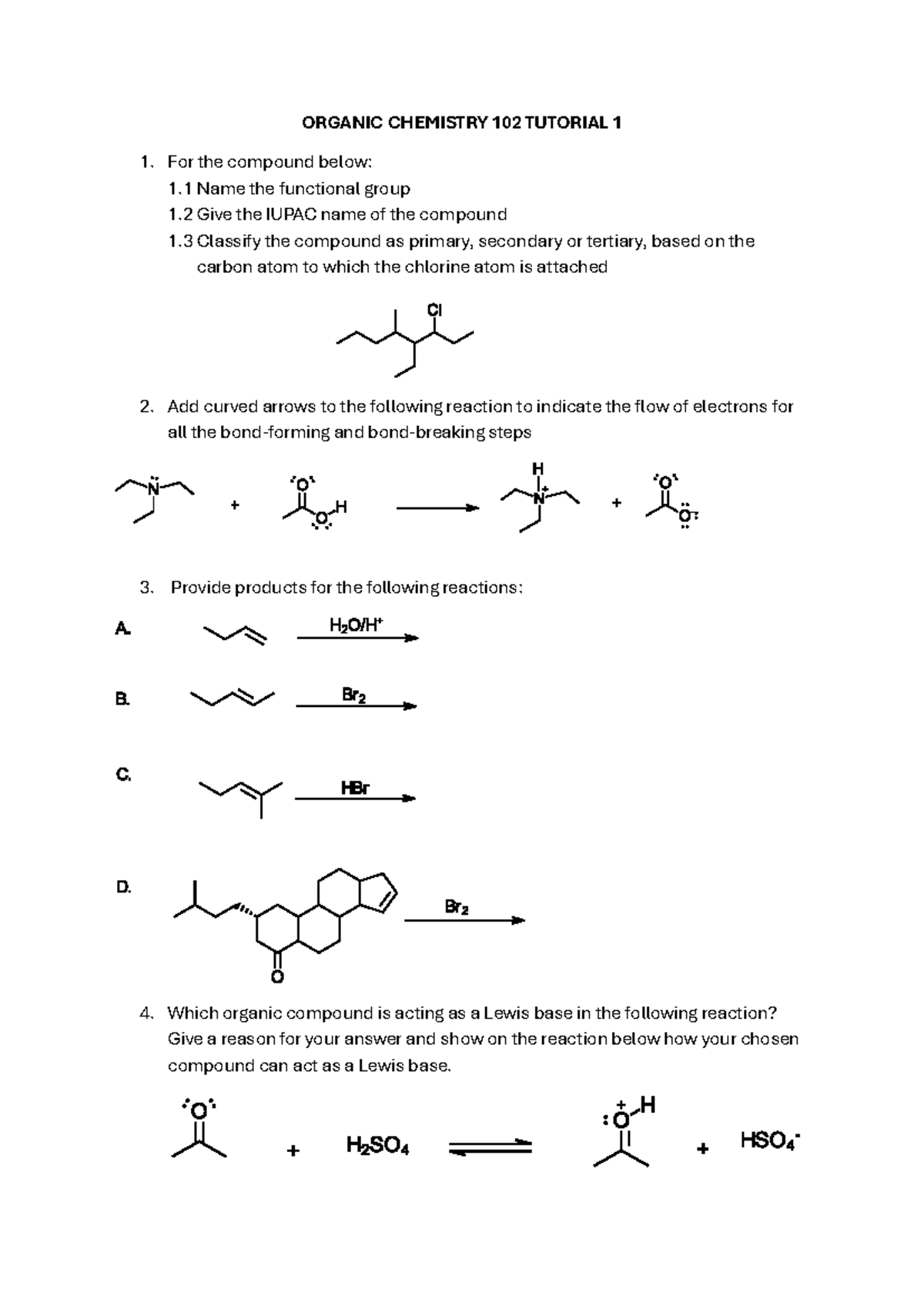 ORGANIC CHEM 102 TUTORIAL 1: Functional Groups & Reactions - Studocu