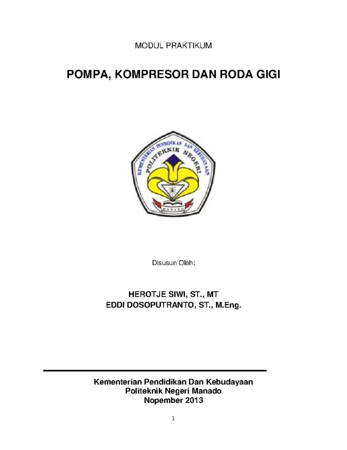 Modul Praktikum Pompa, Kompresor, dan Roda Gigi (PKP-101) - Studocu