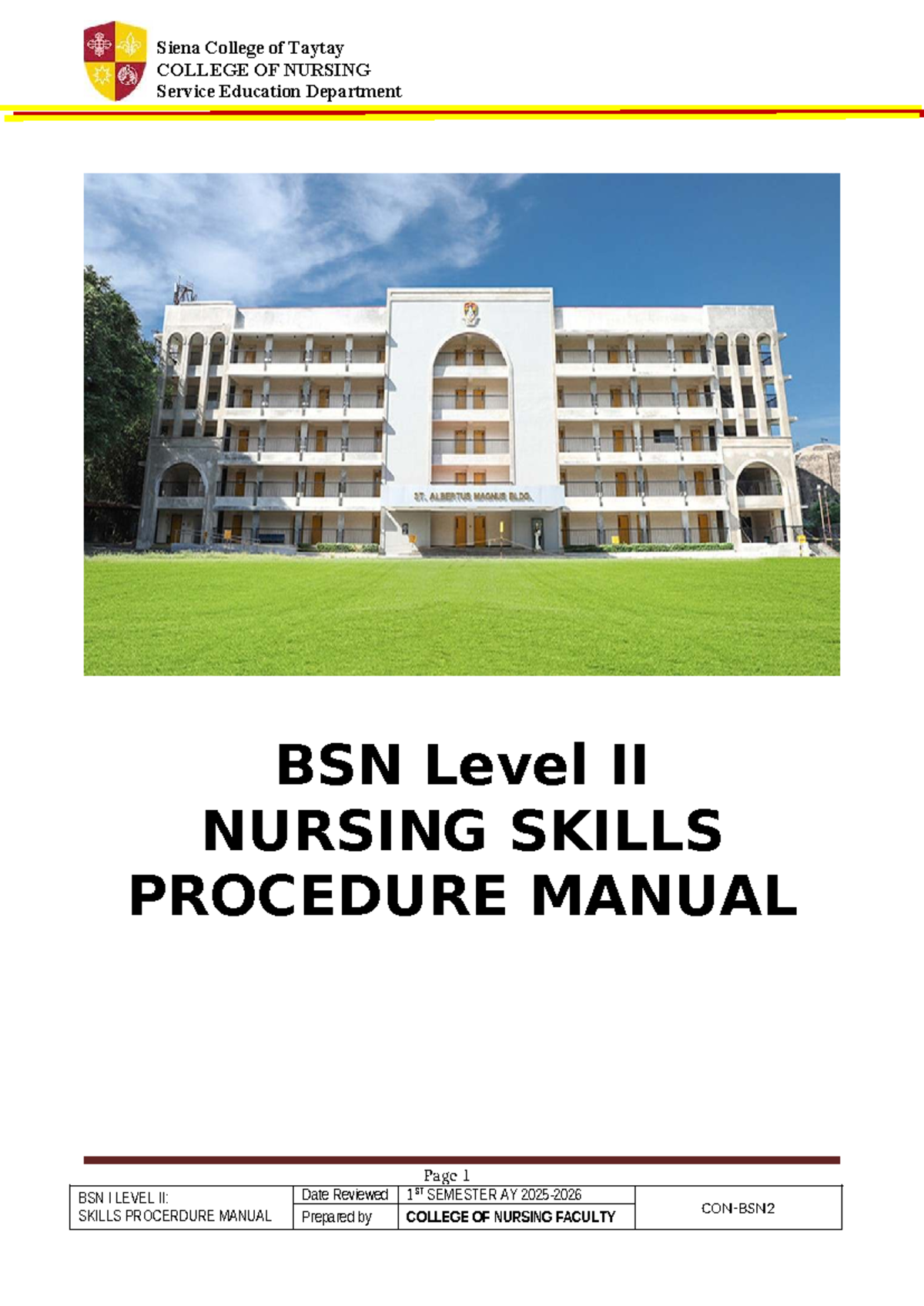 BSN I LEVEL II: Nursing Skills Procedure Manual - Final Exam Guide ...