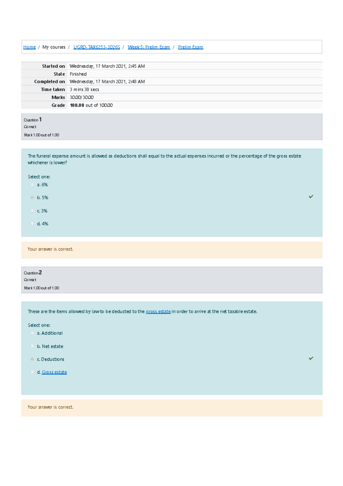UGRD-TAX6253-2026S: Prelim Exam Attempt Review and Results Summary ...