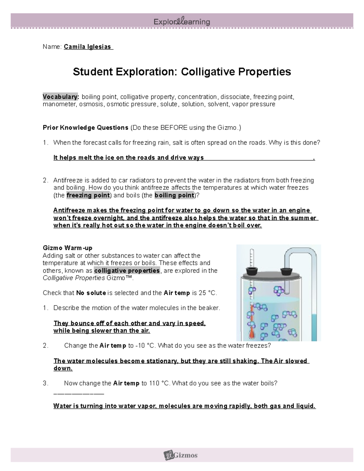 Colligative Propeties of Chemistry - Name: Camila Iglesias Student ...