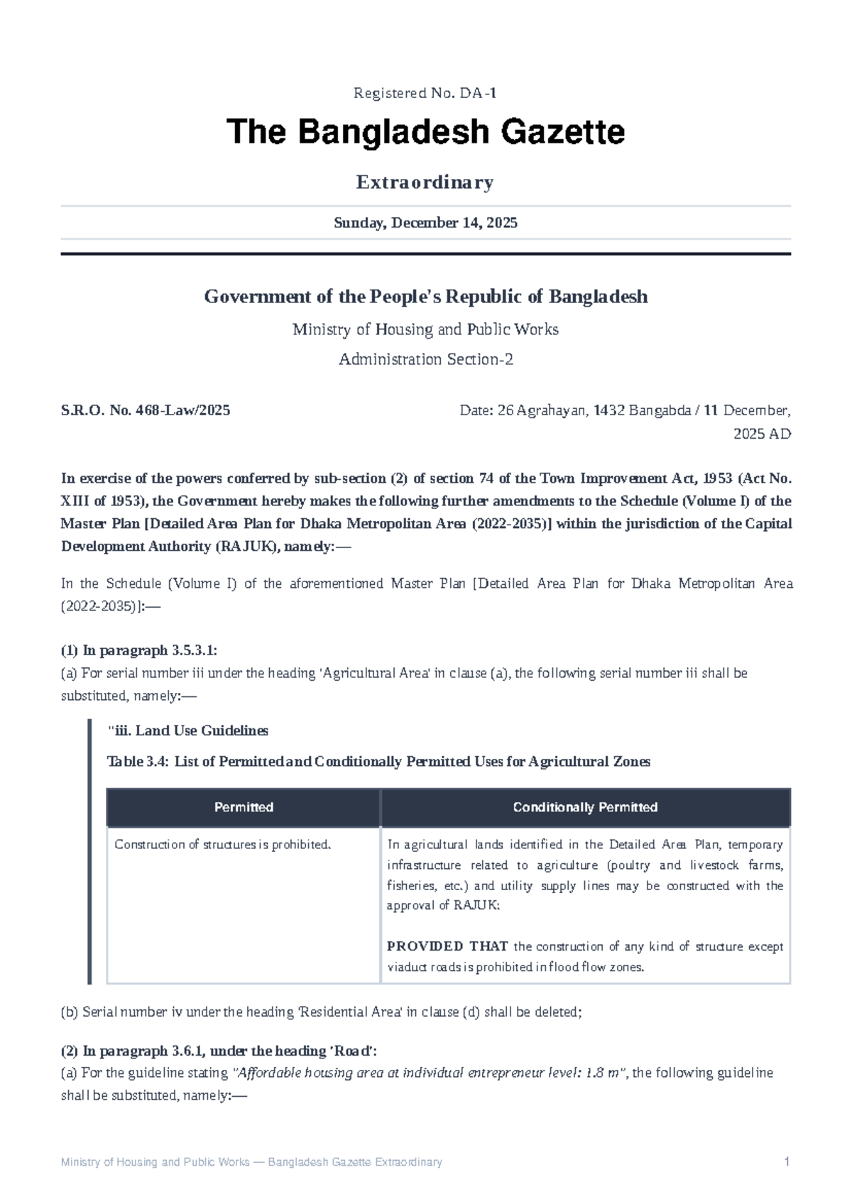 DAP Update 2025: Amendments to Dhaka Metropolitan Area Plan - Studocu