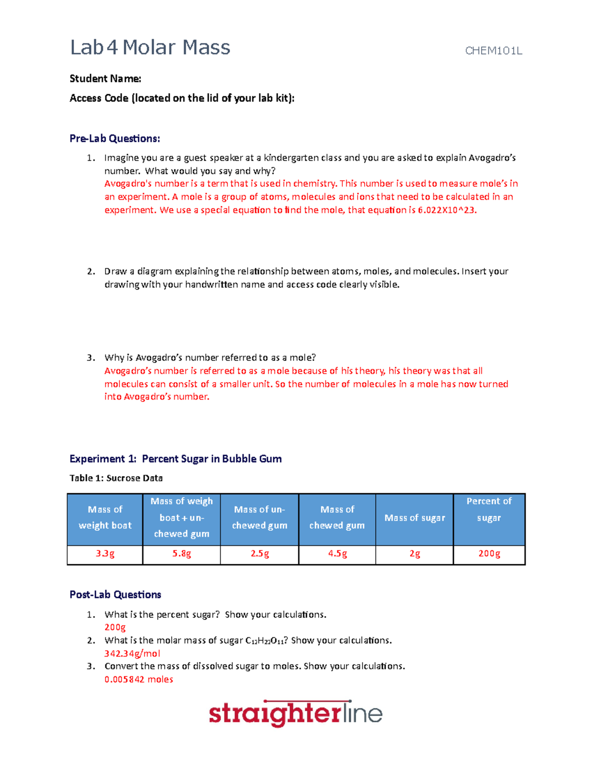 CHEM101L Lab 4 - This lab covers molar mass - Lab 4 Molar Mass CHEM101L ...