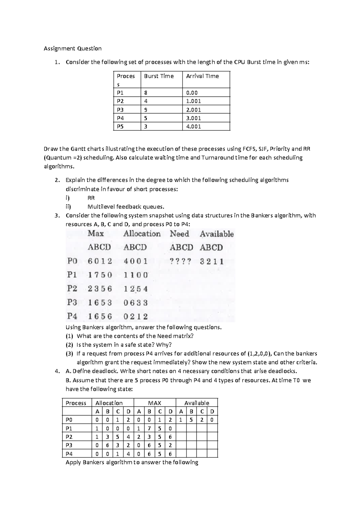 Assignment 1 - P2 4 1. P3 9 2. P4 5 3. P5 3 4. Draw the Gantt charts illustrating the execution ...