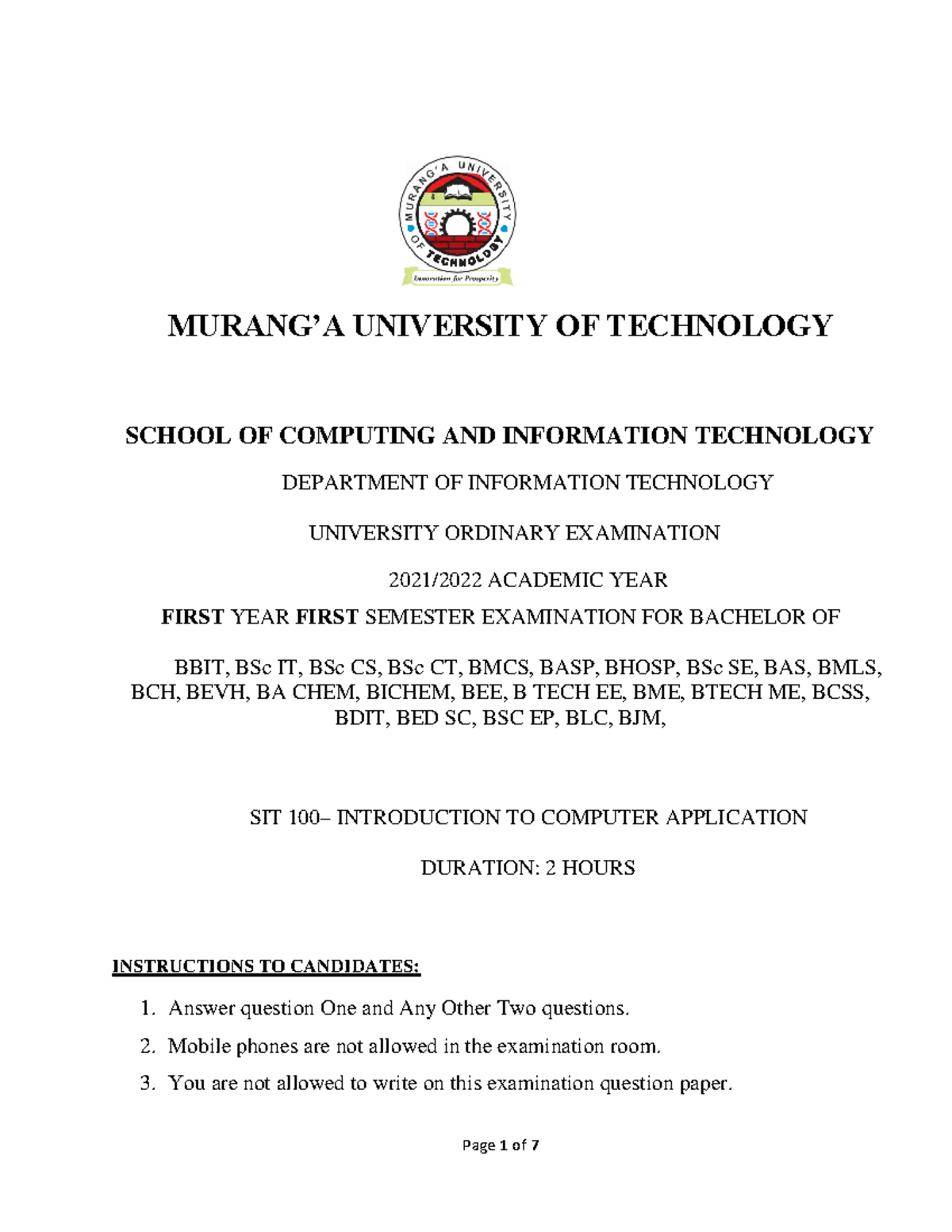 SIT 100 Final Exam: Introduction to Computer Applications - Studocu