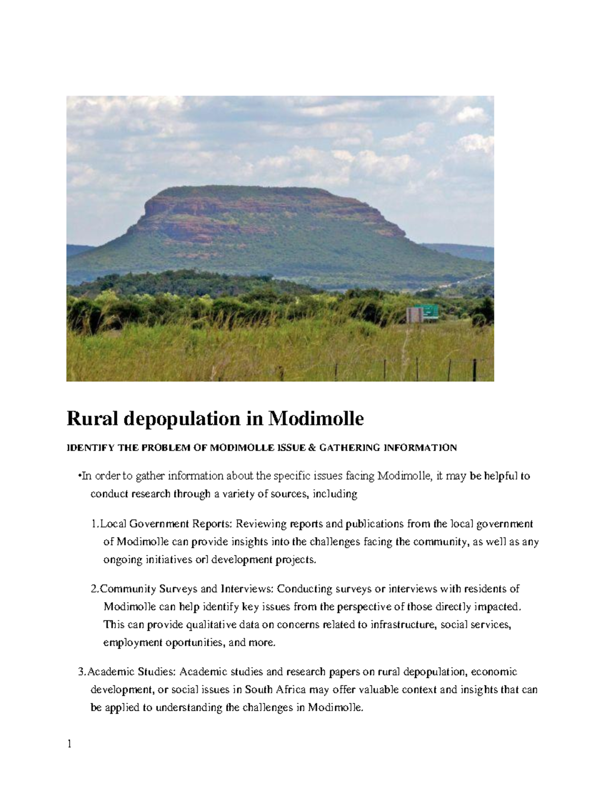 Modimolle Rural Depopulation Assignment Step 3: In-Depth Analysis - Studocu