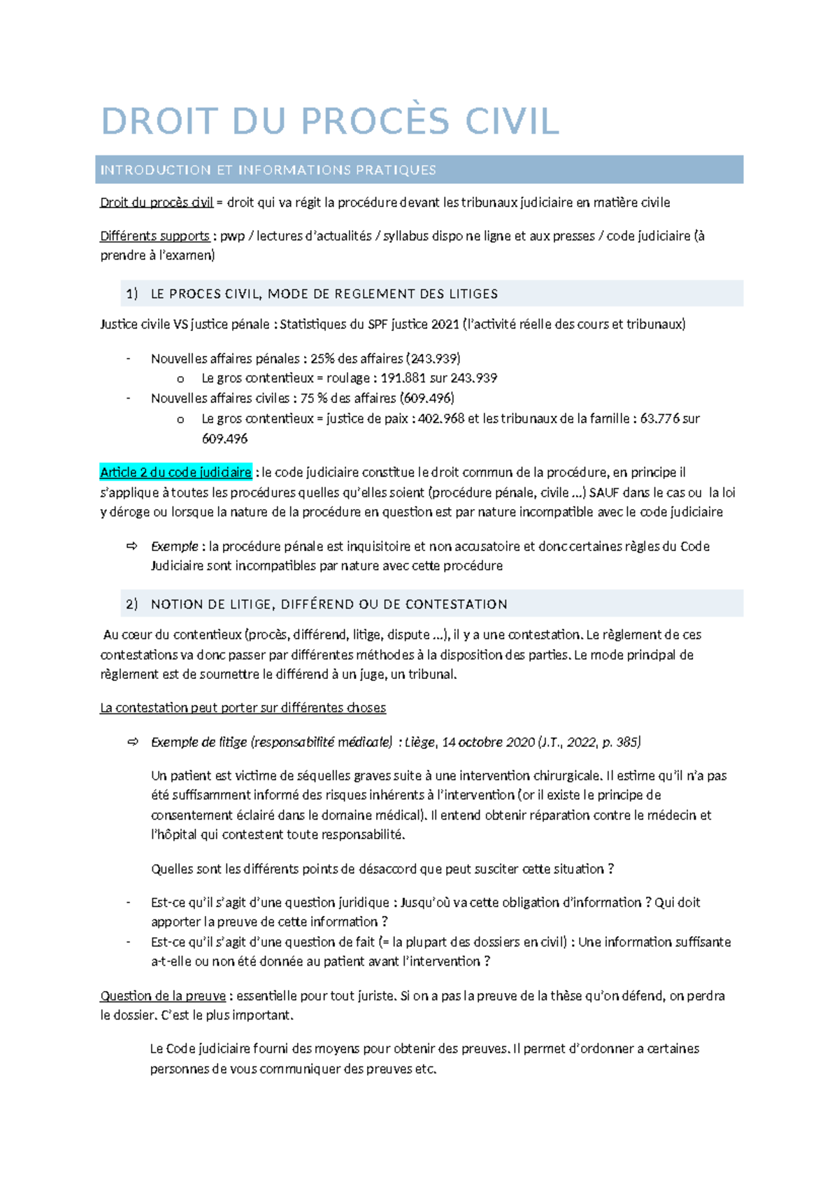 Droit du procès civil - Notes de cours complètes du cour oral - DROIT ...