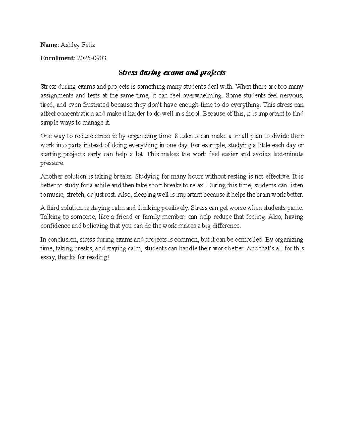 ENG101: Essay on Managing Stress During Exams and Projects - Studocu
