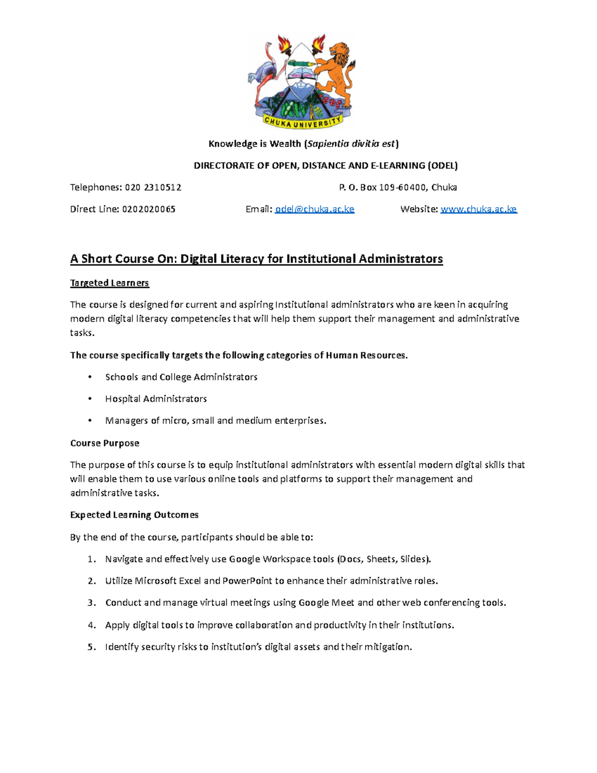 Digital literacy short course for institutional administrators (ODEL ...