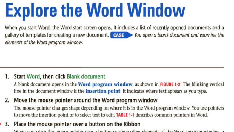 Word Module-1 - Important met - Explore the Word Window When you start ...