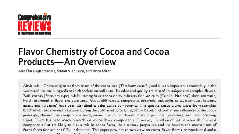Flavor Chemistry of Cocoa and Cocoa Products Overview (MS 20151127) - Studocu