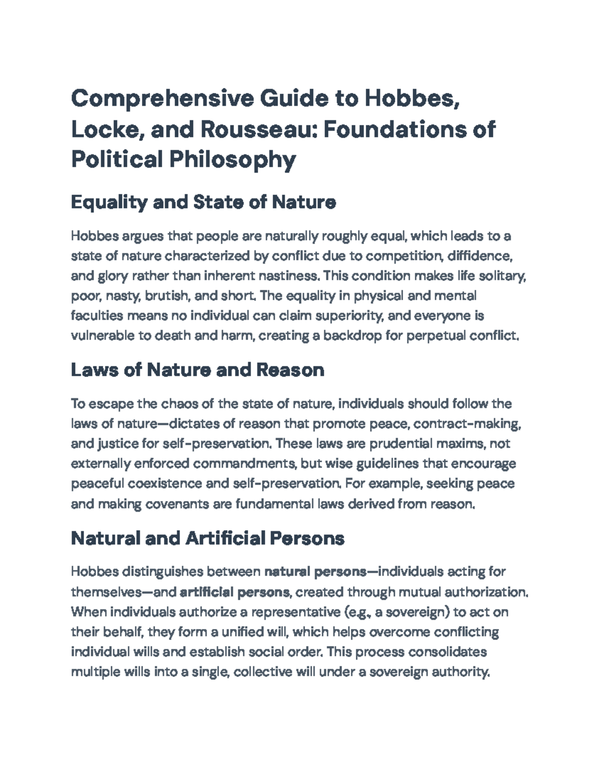 Comprehensive Analysis of Hobbes, Locke, and Rousseau's Political ...