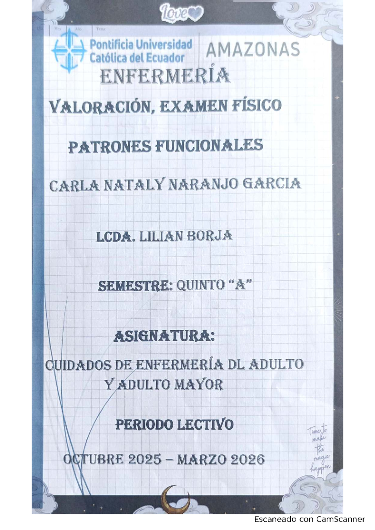 Valoración de Examen Físico y Patrones Funcionales - ENFERMERÍA 5to ...