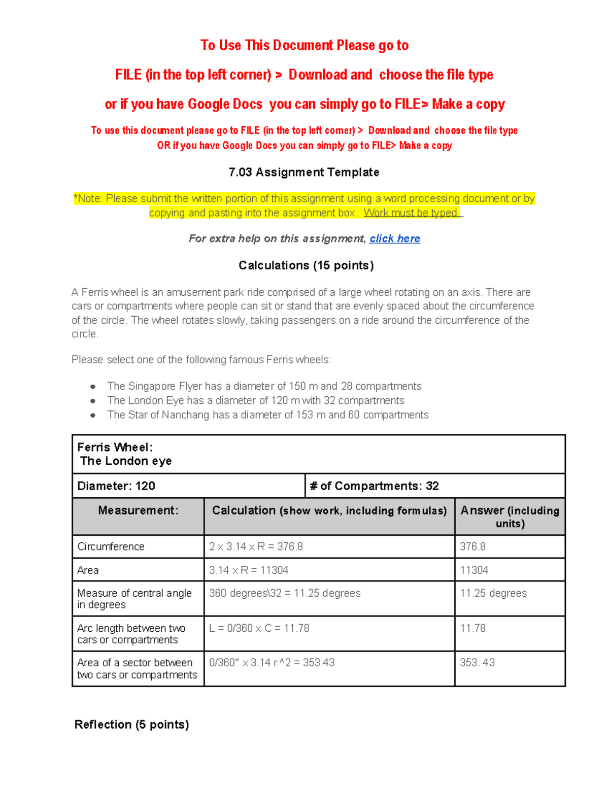 FLVS DBA 07.05 Ferris Wheel Calculations & Reflections - Studocu