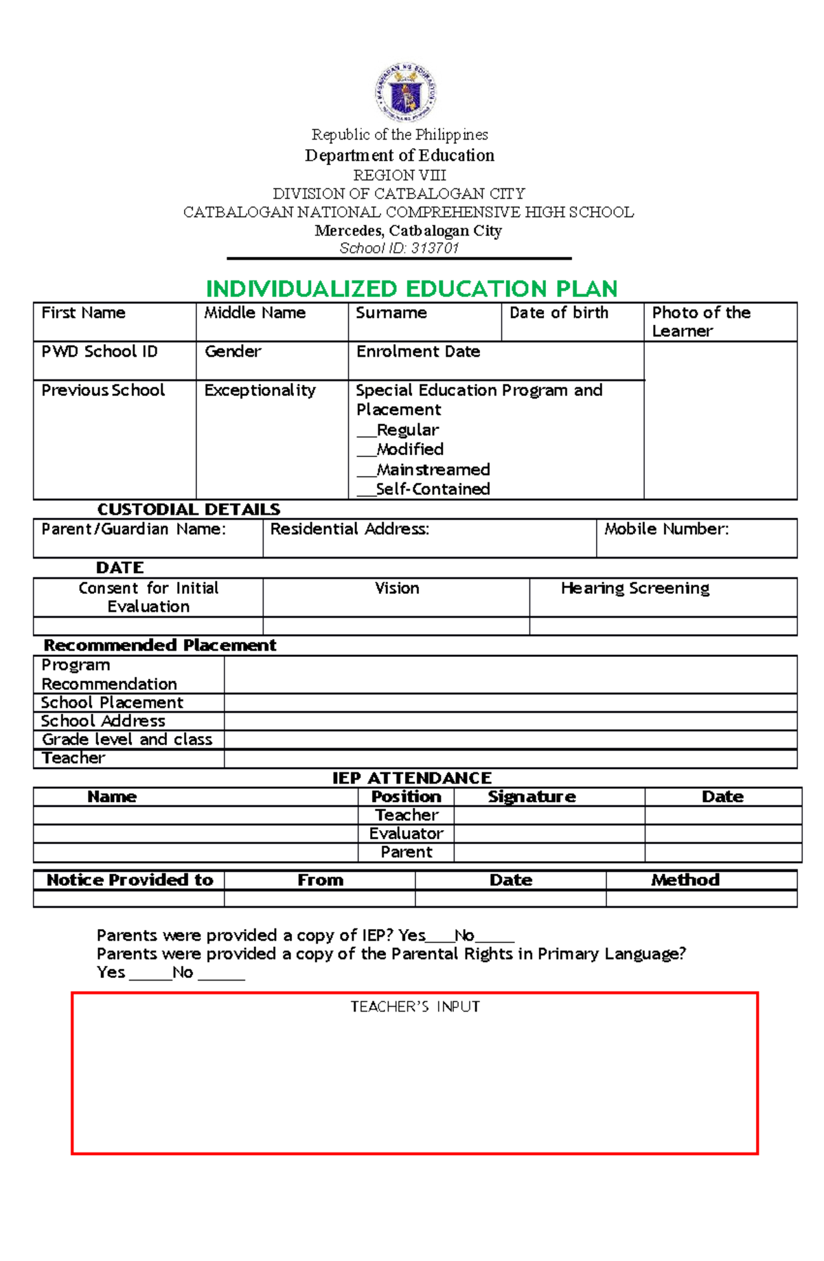 Individualized Education Plan (IEP) for Special Education - Studocu