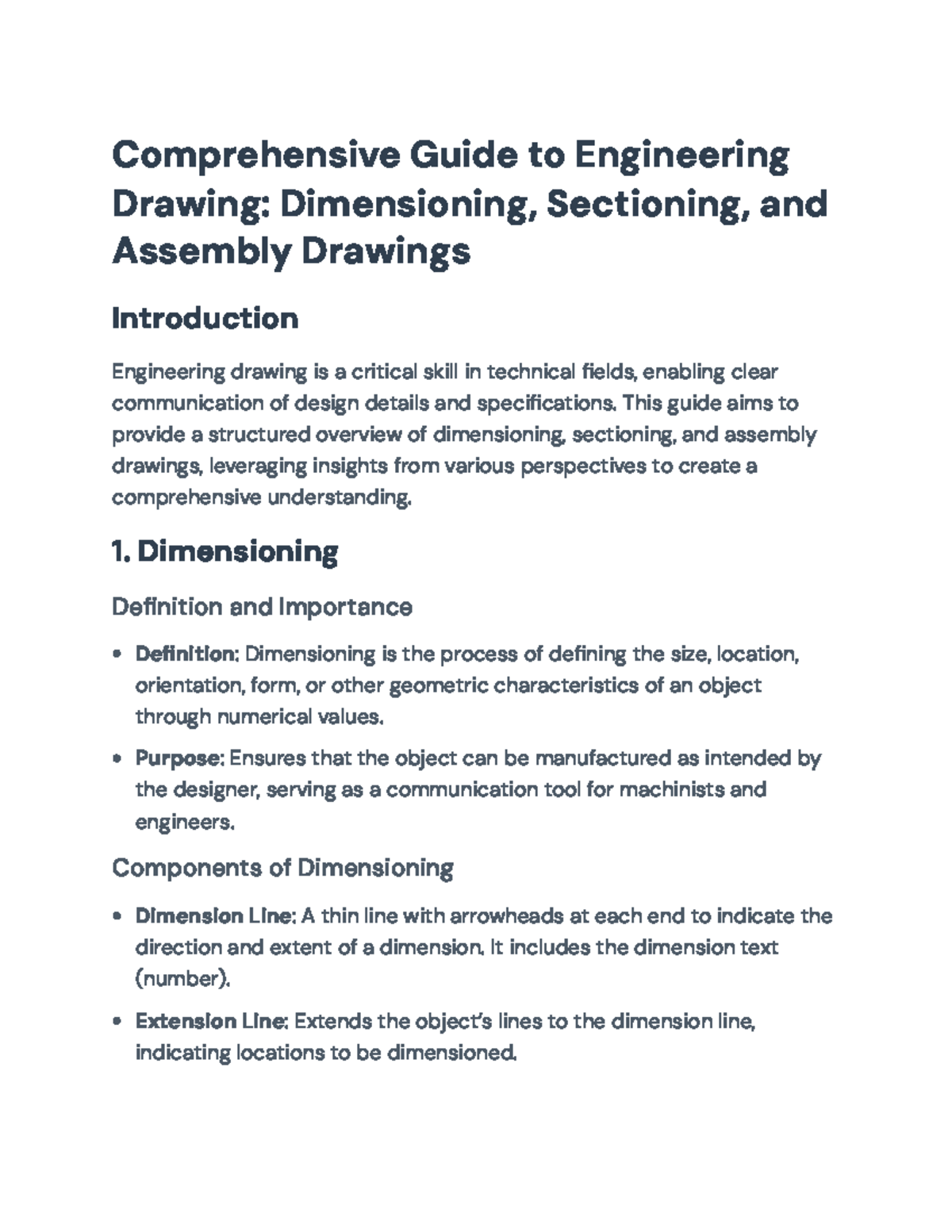 Comprehensive Guide to Eng. Drawing: Dim., Sectioning & Assembly - Studocu