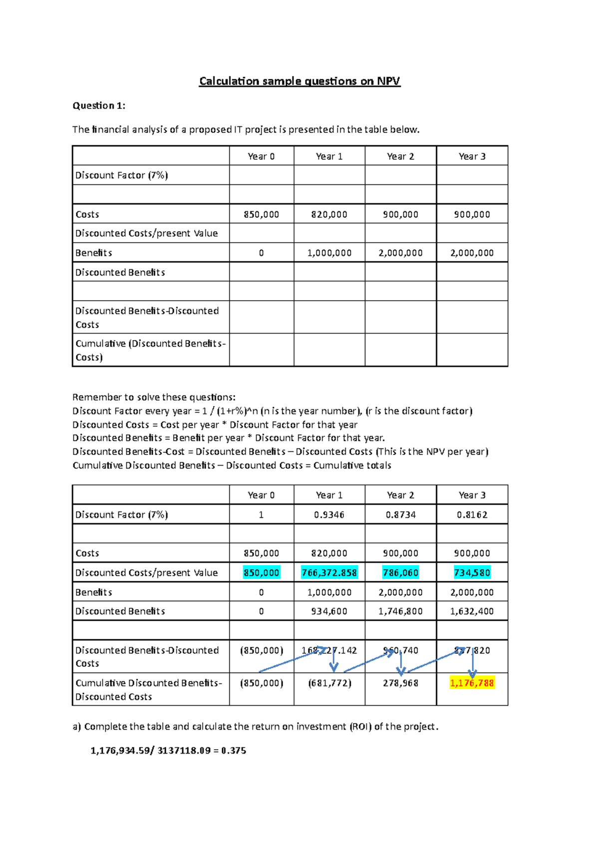 Solutions - Calculation Sample Qs on NPV for Financial Analysis - Studocu