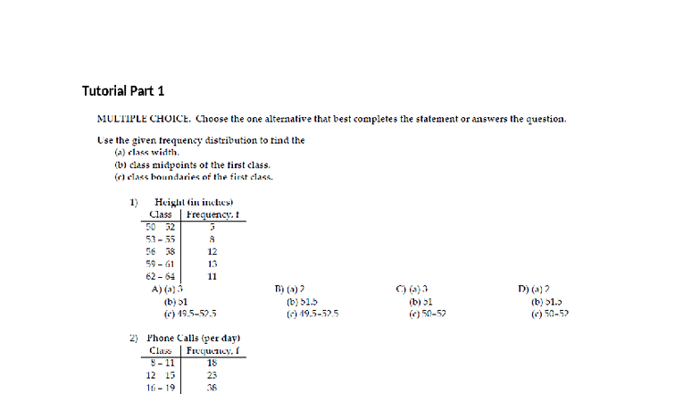 Tutorial Questions for Chapter 2: Data Analysis & Frequency ...