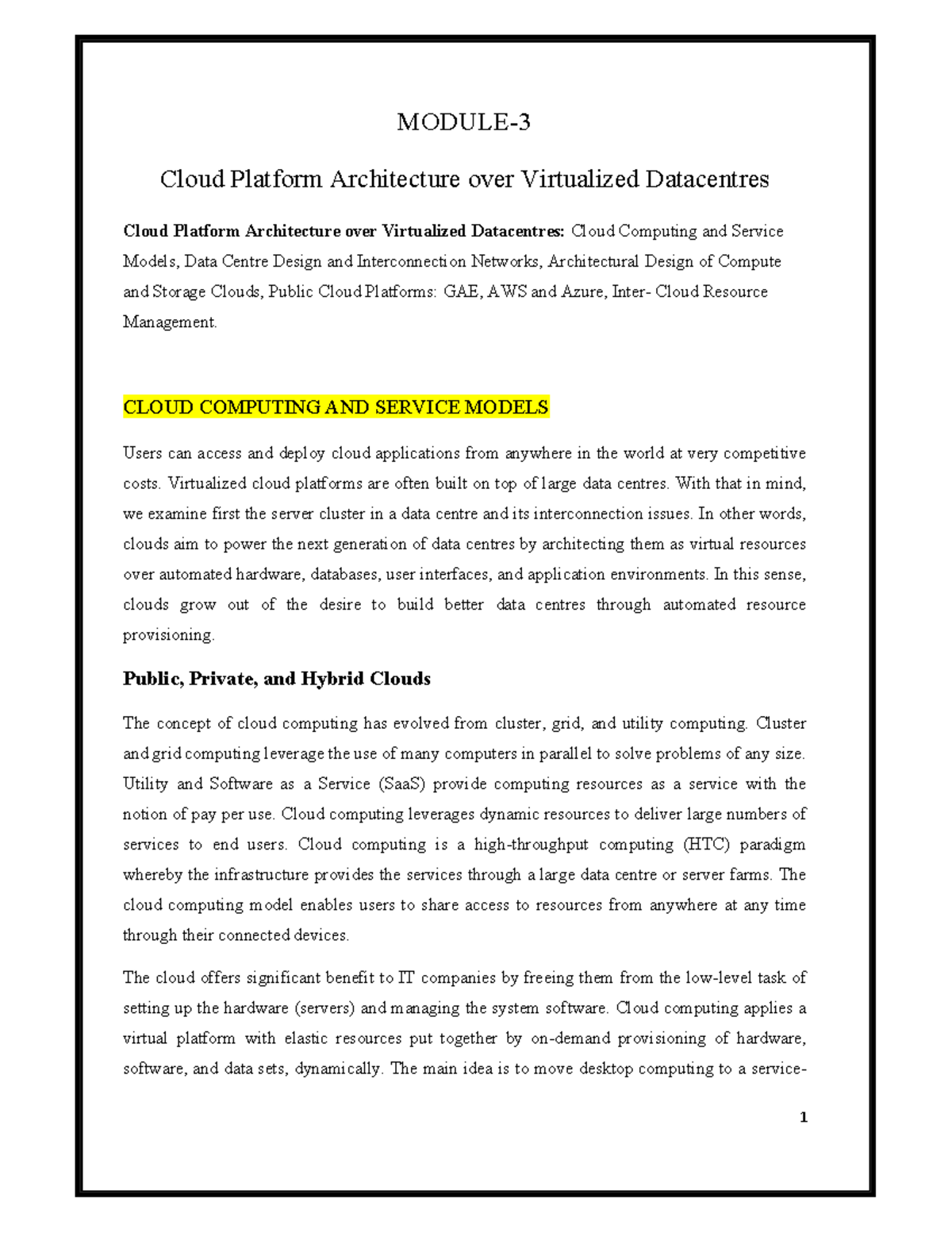 CLOUD 101: Cloud Platform Architecture & Virtualized Datacentres ...