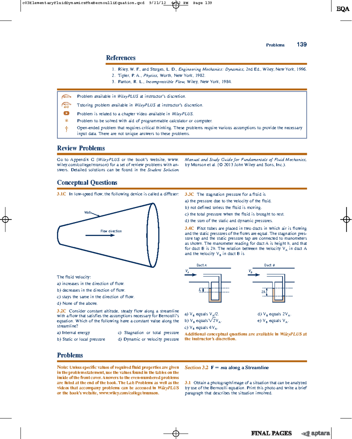 Chapter 3 - Elementary Fluid Dynamics - Problem Set & Review Questions ...