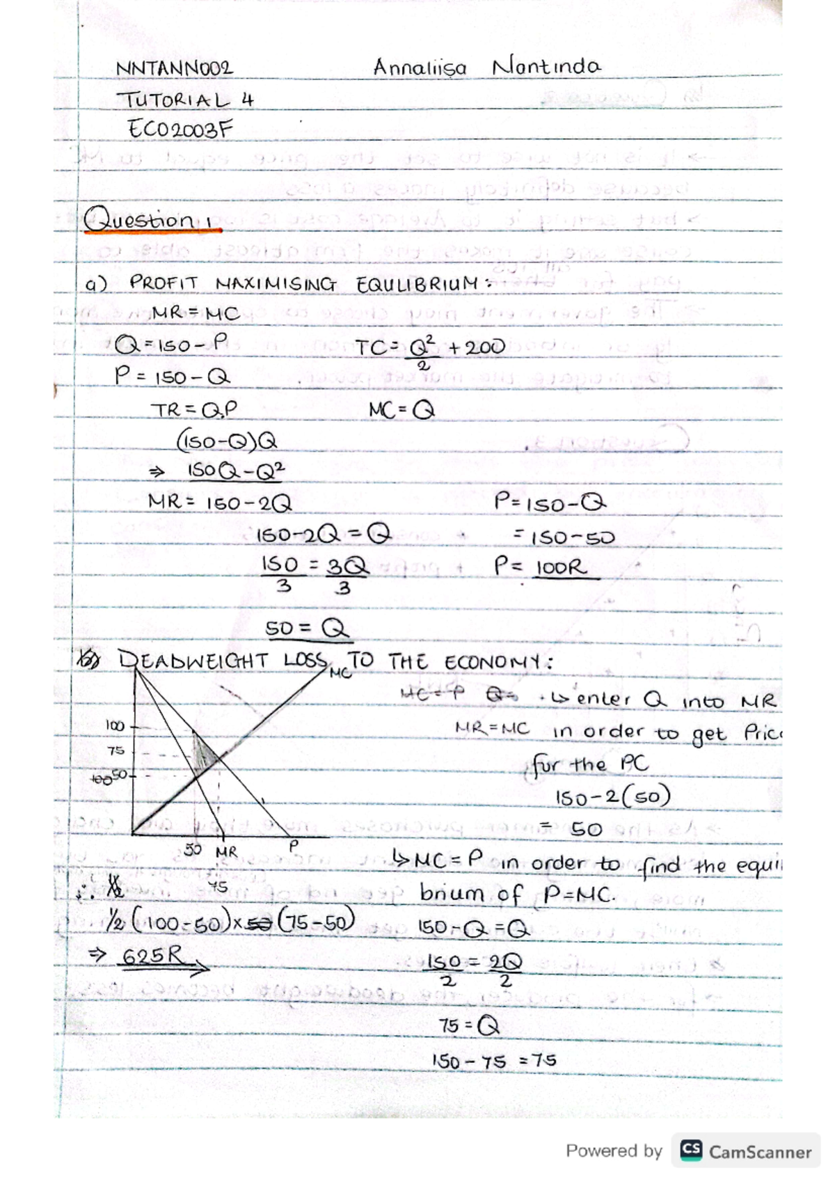 Tutorial 4 economics 1 - ECO2003F - Studocu