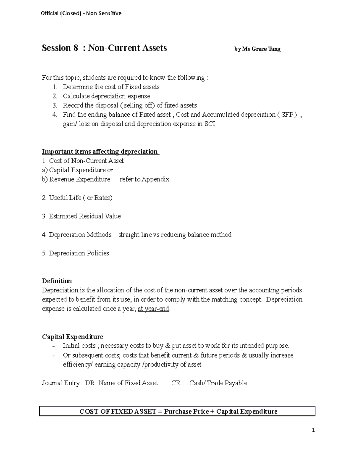 Session 8 Lecture Notes: Non-Current Assets in Financial Accounting ...