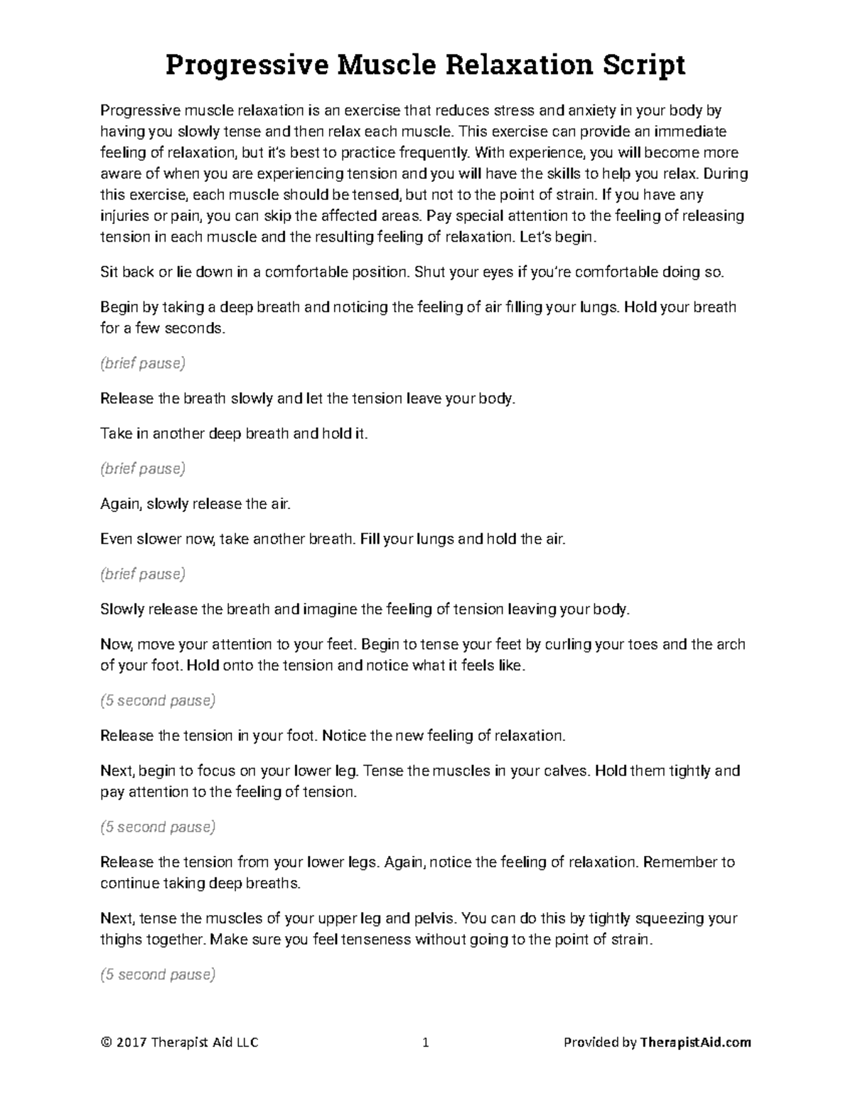 Progressive Muscle Relaxation Script for Stress Relief - Studocu