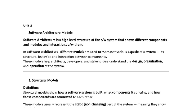 Unit 2: Software Architecture Models Overview and Key Concepts - Studocu