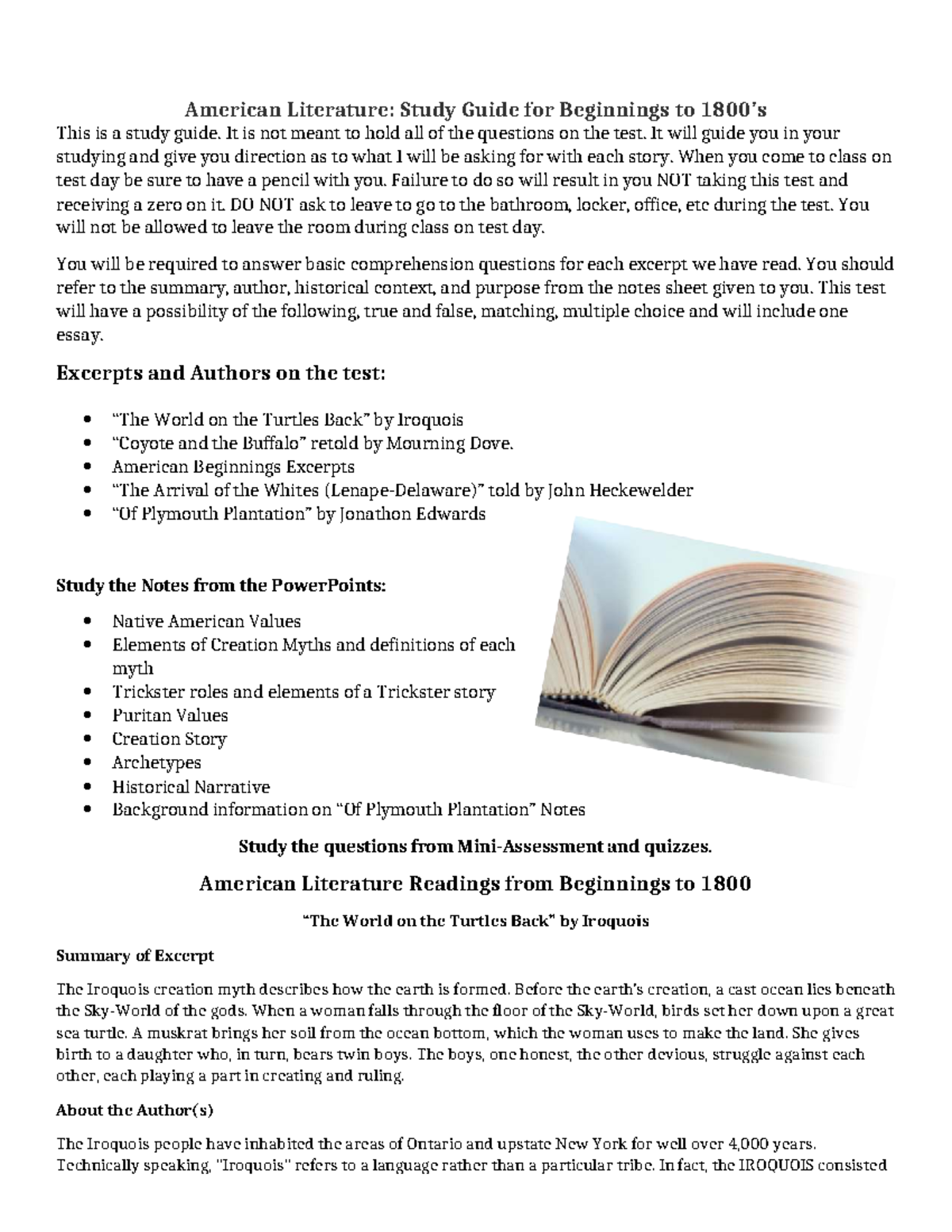 American Literature: Study Guide for Native Beginnings to 1800s - Studocu