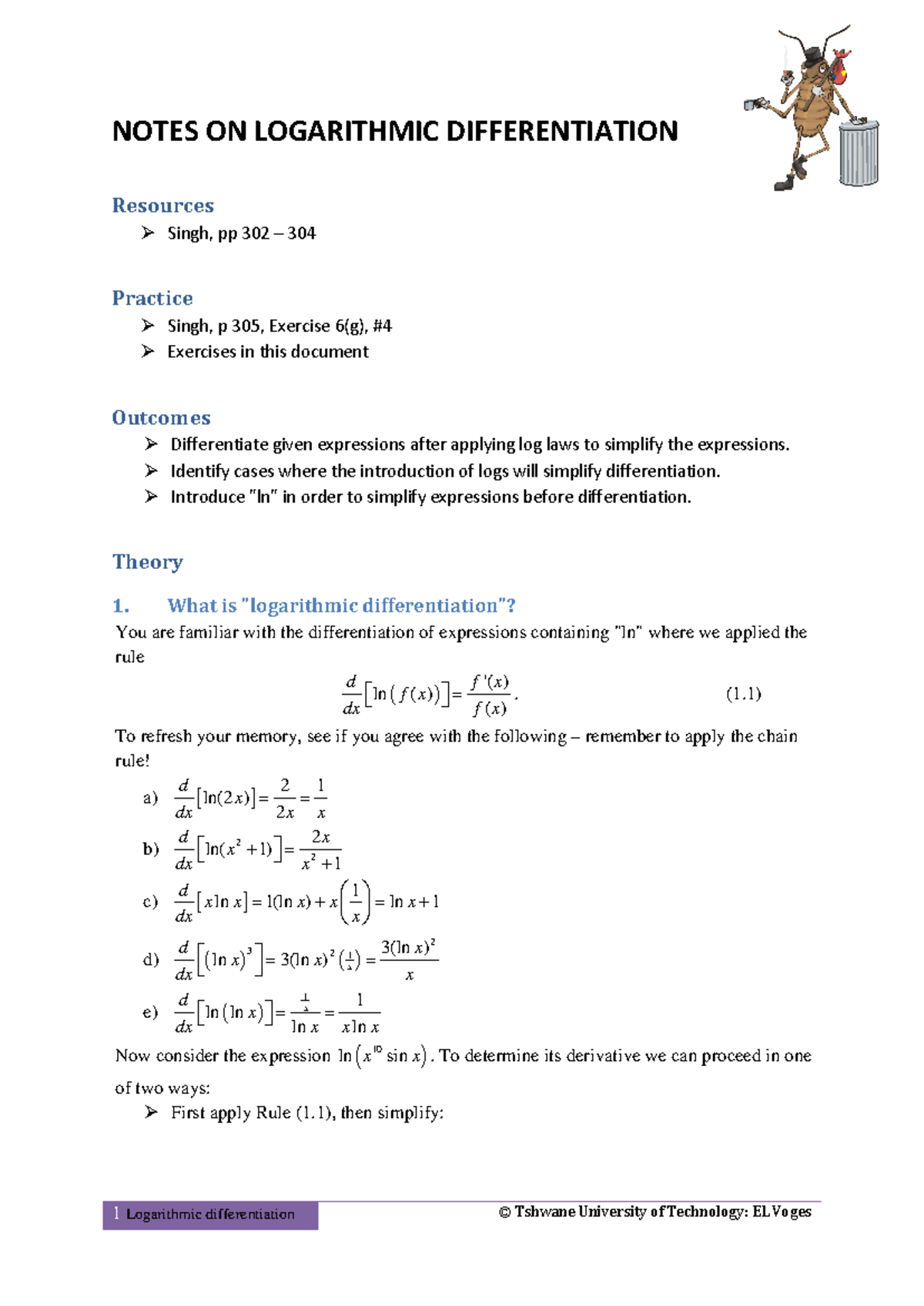 Theme 5.2 Notes on Logarithmic Differentiation (Tshwane University ...