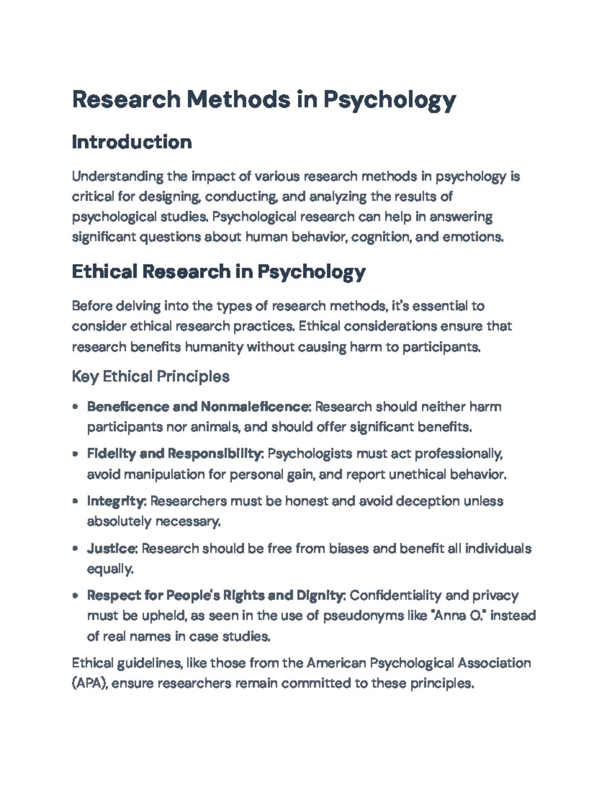 Research Methods and Ethical Considerations in Psychology (PSY 101 ...