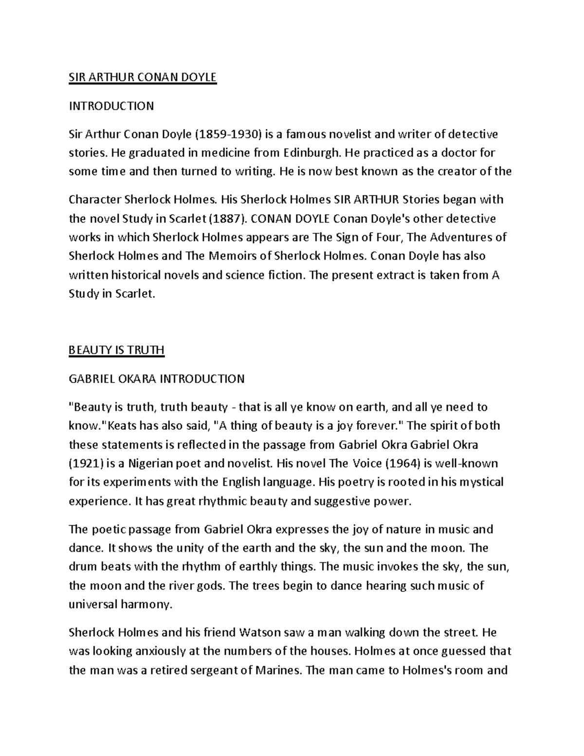 SIR Arthur Conan Doyle - SIR ARTHUR CONAN DOYLE INTRODUCTION Sir Arthur ...