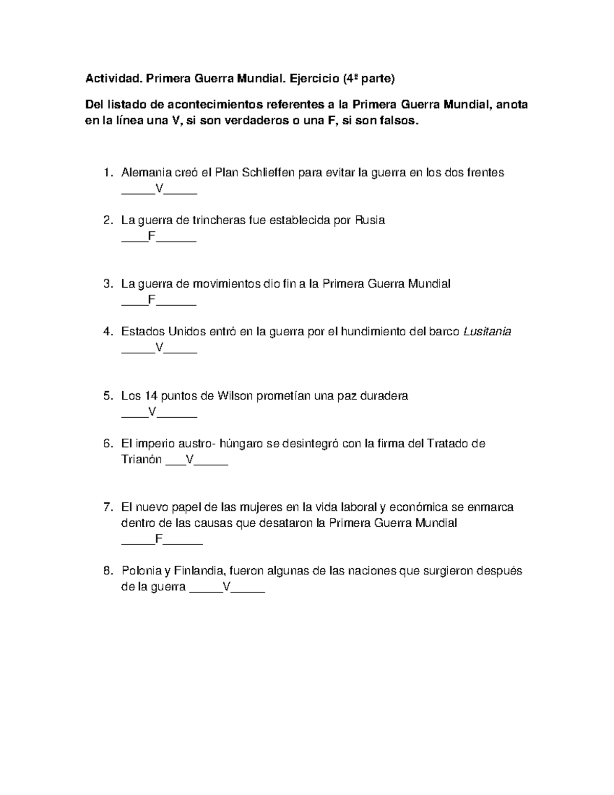 Hojas De Trabajo De La Primera Guerra Mundial Primera Guerra