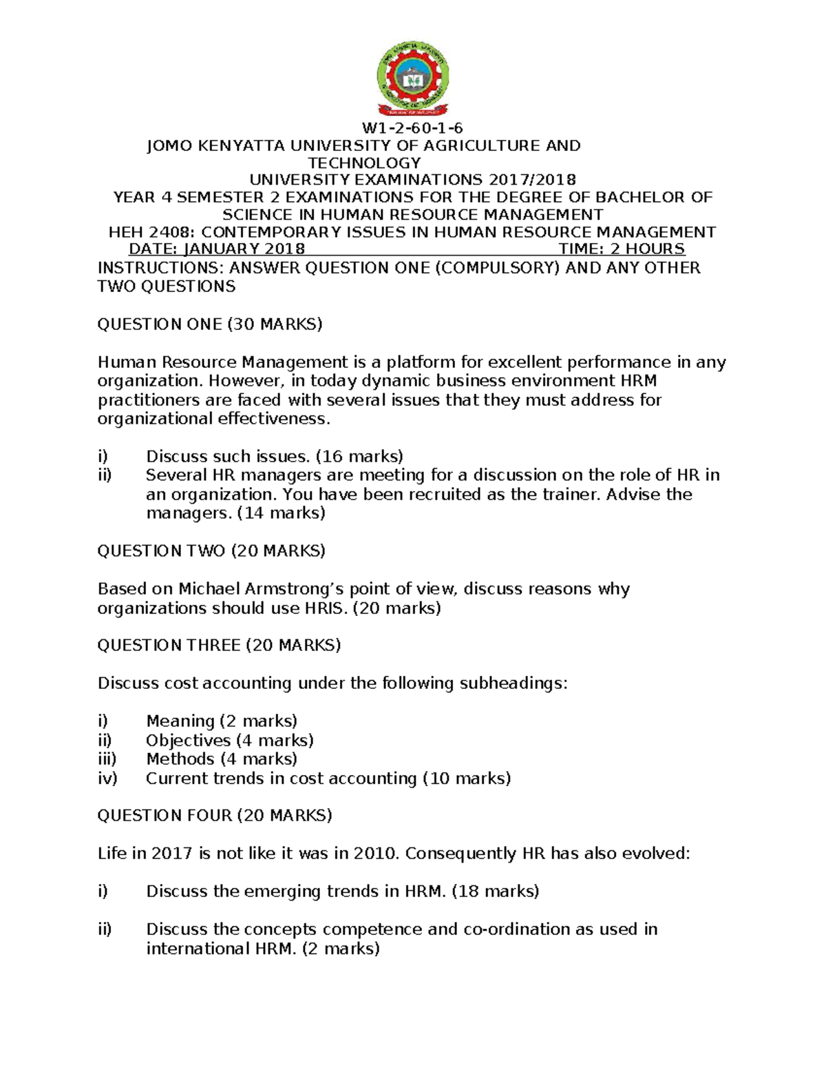 HEH 2408 Final Exam: Contemporary Issues in HR Management - Studocu