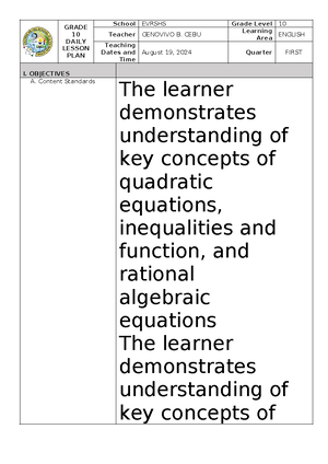 English 8 - Assessment - First Quarterly Examination English 8 Name ...