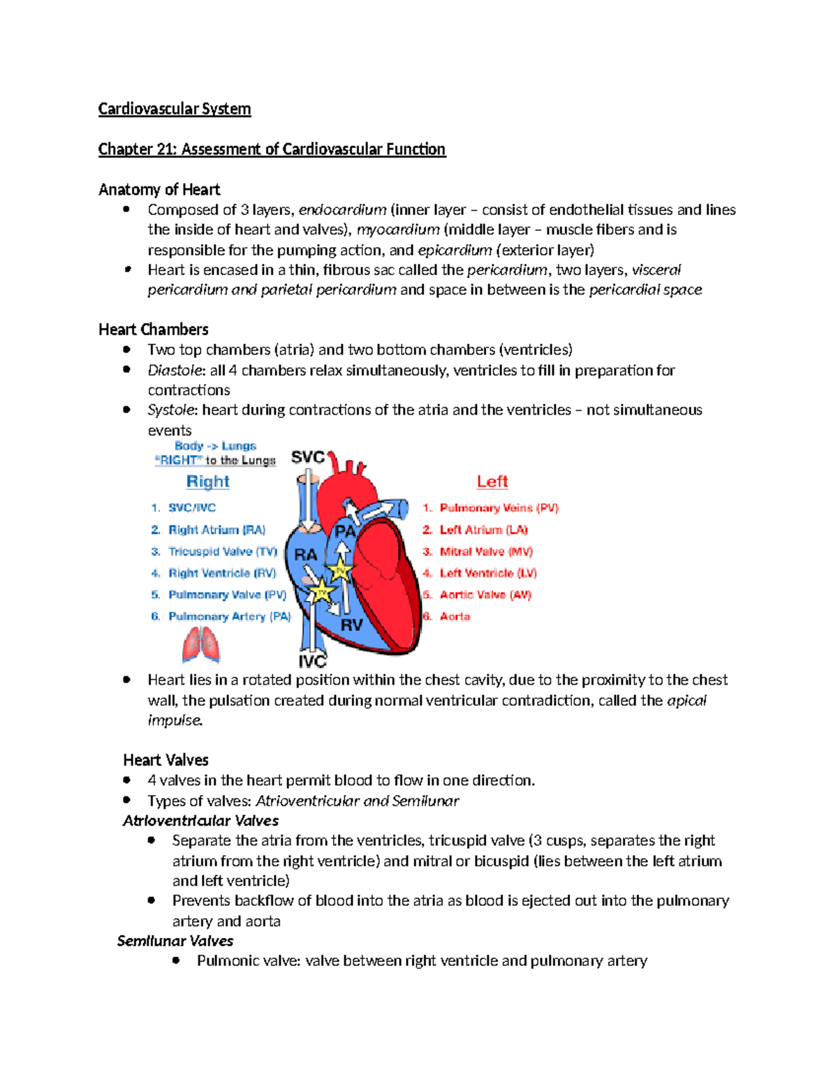 Cardiology - Final Exam Notes on Cardiovascular Function - Studocu