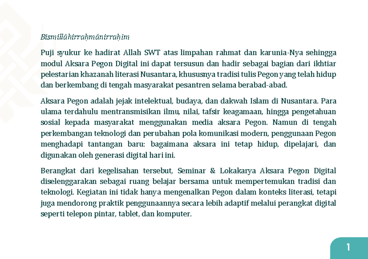 Modul Aksara Pegon Digital: Pelestarian Tradisi Literasi Nusantara ...