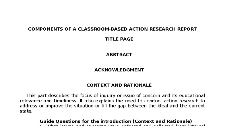 Components of a CBAR: Action Research Report Guidelines - Studocu