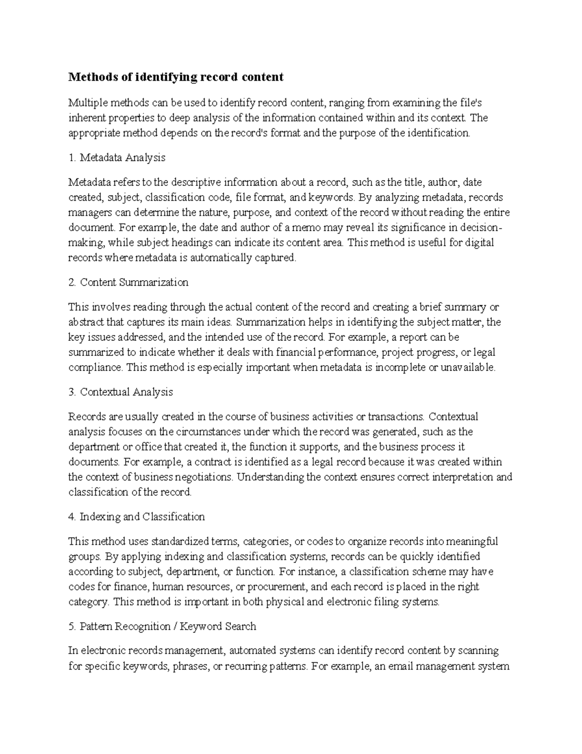 Records Management Notes (MOD) - Methods for Identifying Record Content ...