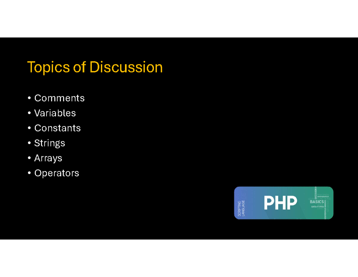 Lesson 03 - PHP basics: Variables, strings, arrays, and operators - Studocu