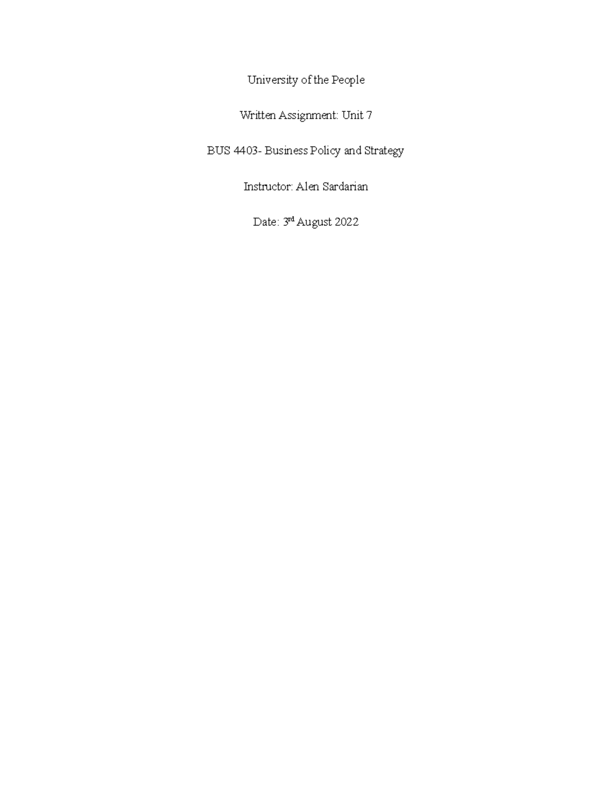 Written assignment unit 7 - University of the People Written Assignment ...