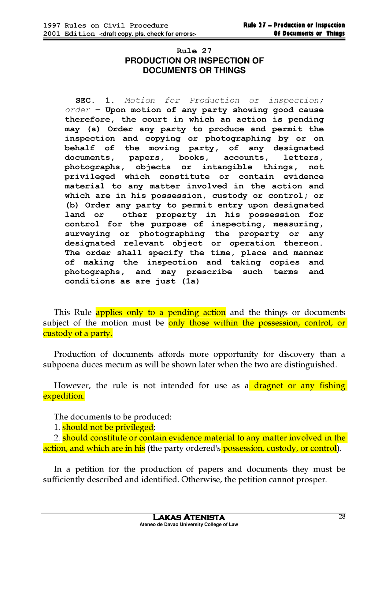 372423827 Rule 27 Production or Inspection of Documents or Things ...