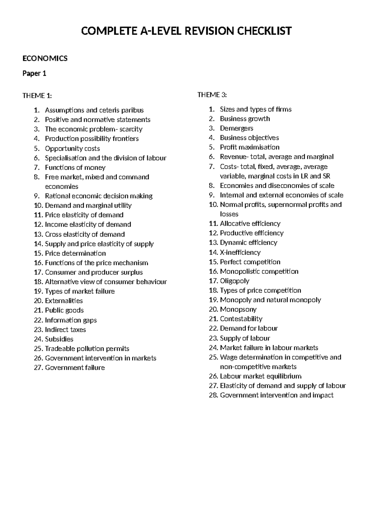 Complete A- Level Revision Checklist - COMPLETE A-LEVEL REVISION ...