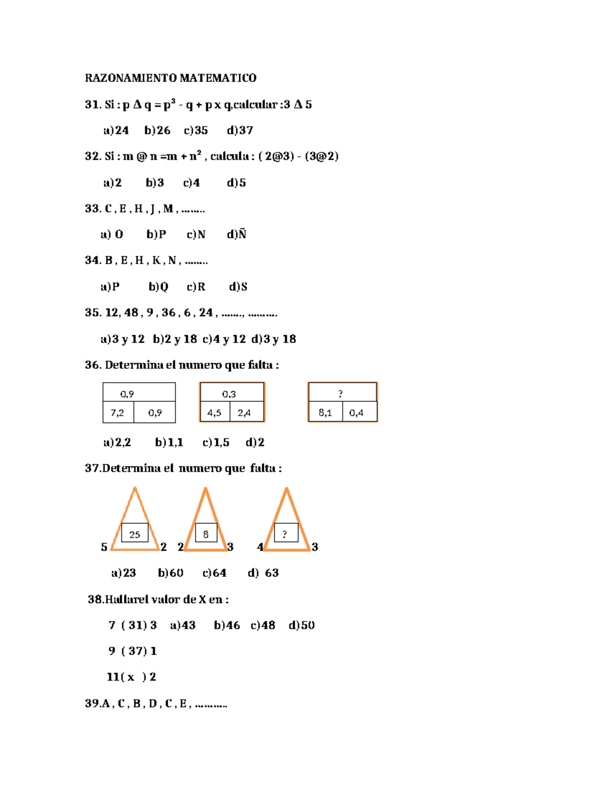 Razonamiento Matemático 5to Grado - Ejercicios y Problemas - Studocu